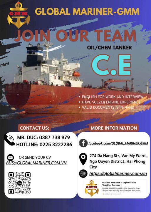 SƠ TUYỂN THUYỀN VIÊN : MÁY TRƯỞNG – KHỐI TÀU DẦU & HÓA CHẤT (MR1 ...