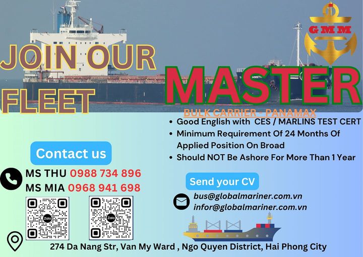 SƠ TUYỂN THUYỀN VIÊN : THUYỀN TRƯỞNG – KHỐI TÀU HÀNG RỜI ( PANAMAX ...