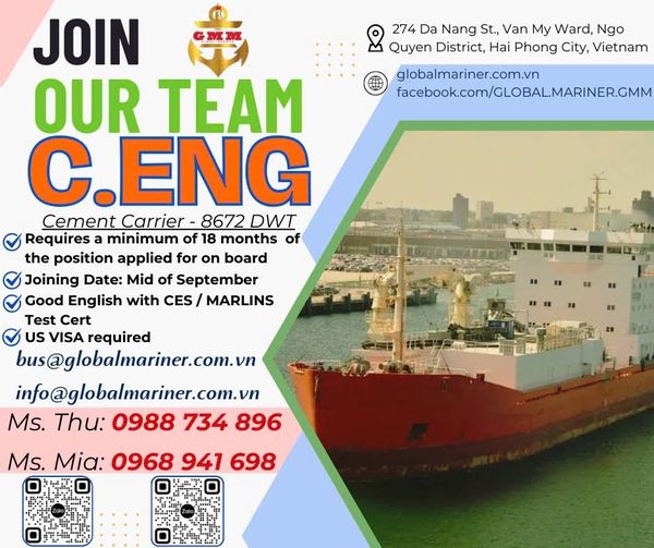 SƠ TUYỂN NHÂN LỰC HÀNG HẢI : MÁY TRƯỞNG – TÀU CEMENT CARRIER ...
