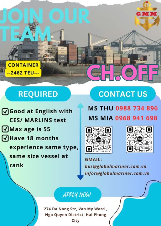 SƠ TUYỂN NHÂN LỰC HÀNG HẢI : THUYỀN PHÓ 1 (CH.OFF) – TÀU CHỞ CONTAINER ...