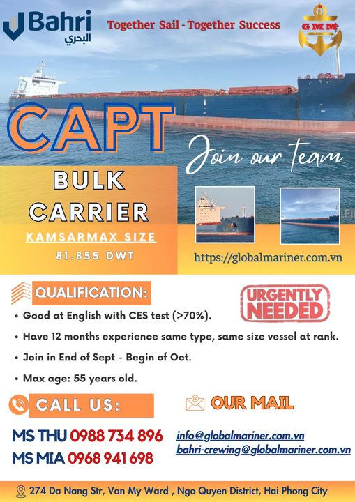 SƠ TUYỂN NHÂN LỰC HÀNG HẢI : THUYỀN TRƯỞNG (MST) – TÀU HÀNG RỜI ...