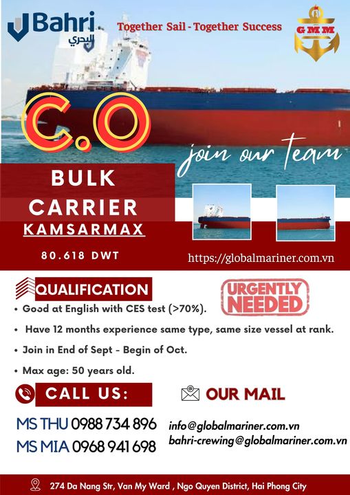 SƠ TUYỂN NHÂN LỰC HÀNG HẢI : THUYỀN PHÓ 1 (CH/OFF) – TÀU HÀNG RỜI ...