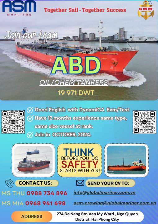 SƠ TUYỂN NHÂN LỰC HÀNG HẢI : THỦY THỦ AB (ABD) – TÀU OIL&CHEMICAL – ASM ...