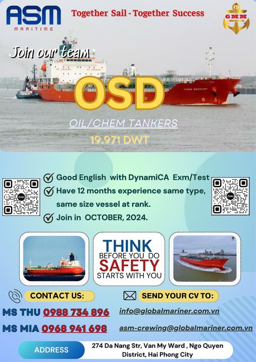 SƠ TUYỂN NHÂN LỰC HÀNG HẢI : THỦY THỦ OS (OSD) – TÀU OIL&CHEMICAL – ASM ...