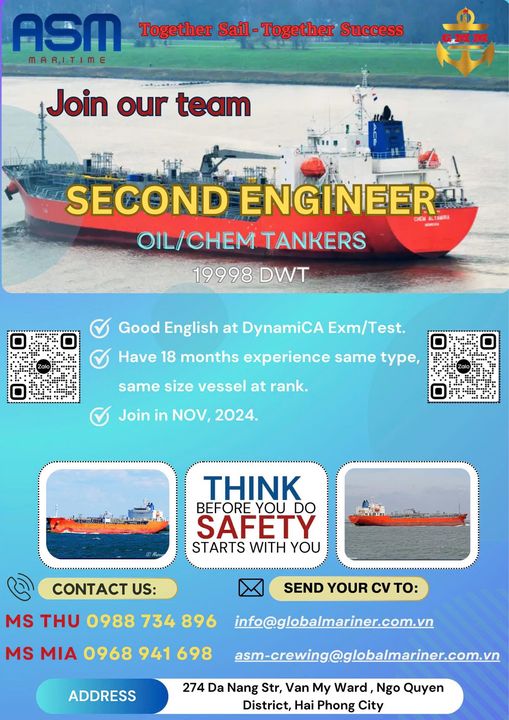 SƠ TUYỂN NHÂN LỰC HÀNG HẢI : SỸ QUAN MÁY 2 (2/ENG-1.AE) – TÀU OIL ...