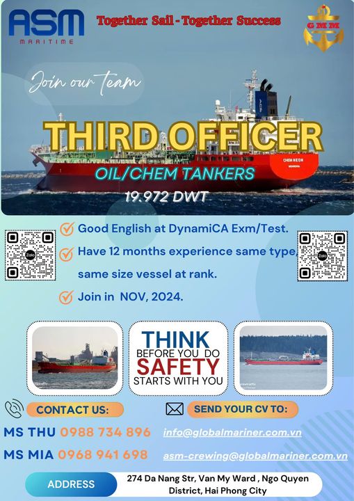 SƠ TUYỂN NHÂN LỰC HÀNG HẢI : THUYỀN PHÓ 3 (3/OFF) – TÀU OIL&CHEMICAL ...