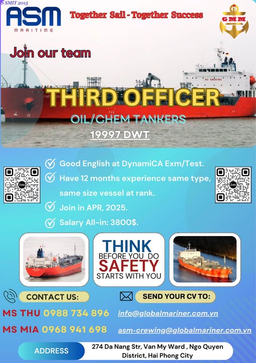 SƠ TUYỂN NHÂN LỰC HÀNG HẢI : THUYỀN PHÓ 3 (3RD/OFF) – TÀU OIL&CHEMICAL ...